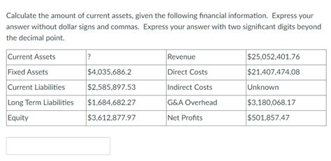 Calculate The Amount Of Current Assets Given The Chegg Com