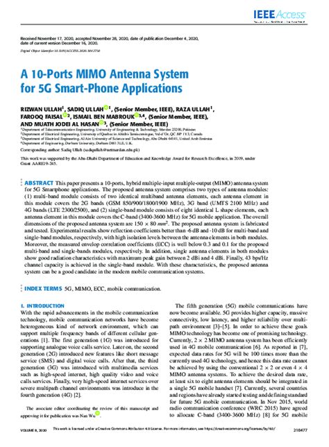 Pdf A 10 Ports Mimo Antenna System For 5g Smart Phone Applications
