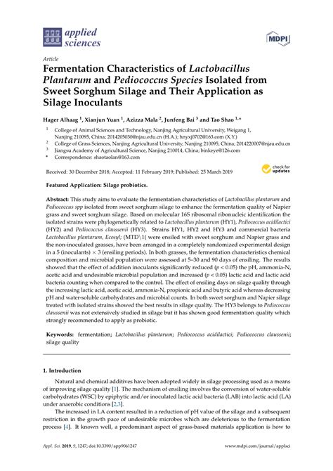 Fermentation Characteristics Of Lactobacillus Plantarum And Pediococcus Species Isolated From