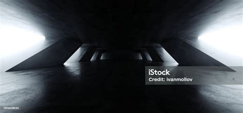 공상 과학 미래 외계인 우주선 밝은 시멘트 그런 지 콘크리트 차고 언더그라운드 터널 홀 빛나는 흰색 윈도우 화이트 블루 Led