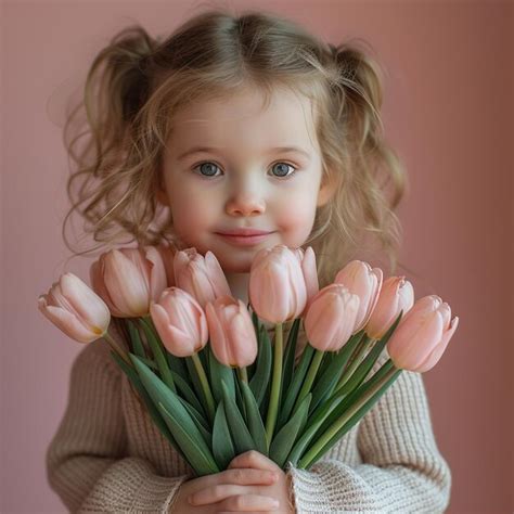Premium Photo Cherished Moments Girl With Pink Tulips