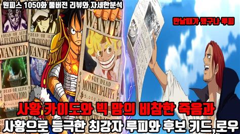 원피스 1050화 풀버전 리뷰와 자세한 분석 카이도와 빅 맘의 비참한 죽음과 최강자가 된 루피 새로운 오황 후보 유스타스 키드 트로팔가 로우 Youtube