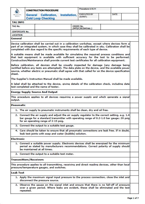 General Calibration Installation Cold Loop Checking — Oil And Gas Documents