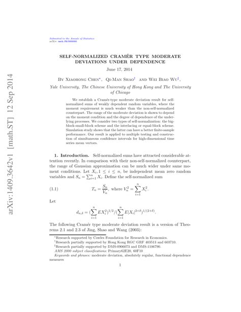 Pdf Self Normalized Cramer Type Moderate Deviations Under Dependence