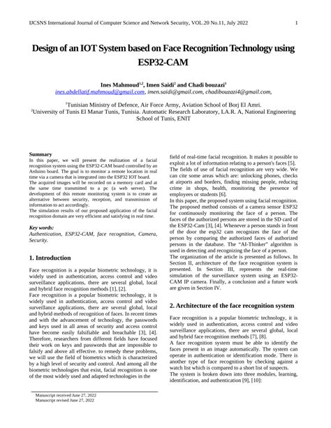 Pdf Design Of An Iot System Based On Face Recognition Technology Using Esp Cam