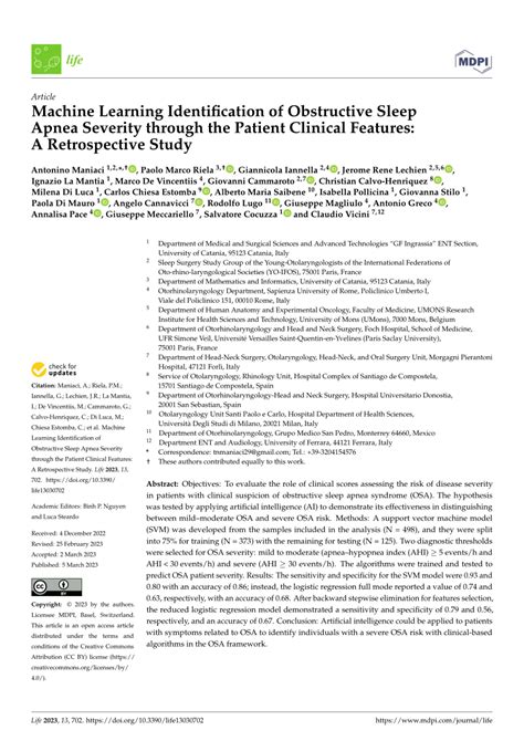 Pdf Machine Learning Identification Of Obstructive Sleep Apnea Severity Through The Patient