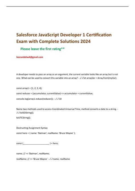 salesforce javascript developer 1 certification exam with complete solutions 2024 salesforce