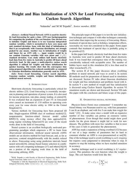 Pdf Weight And Bias Initialization Of Ann For Load Forecasting Using Cuckoo Search Algorithm