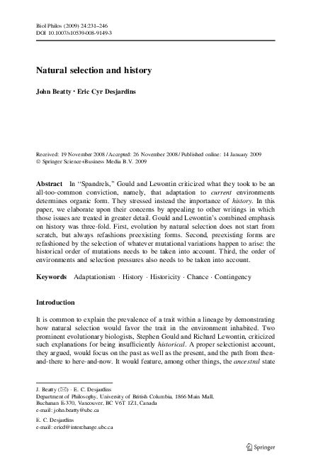 Pdf Natural Selection And History