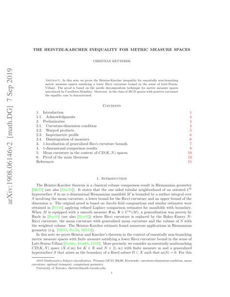 Pdf The Heintze Karcher Inequality For Metric Measure Spaces