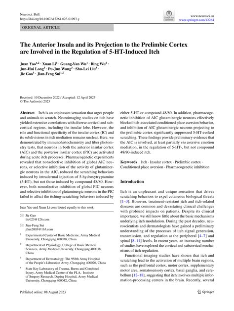 Pdf The Anterior Insula And Its Projection To The Prelimbic Cortex Are Involved In The