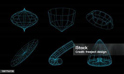 추상 와이어 프레임 80 년대 스타일 복고풍 미래 그리드 일러스트레이션 기술 디자인 그래픽 요소 벡터에 사이버 펑크 디자인 스타일의 팩 3차원 형태에 대한 스톡 벡터 아트