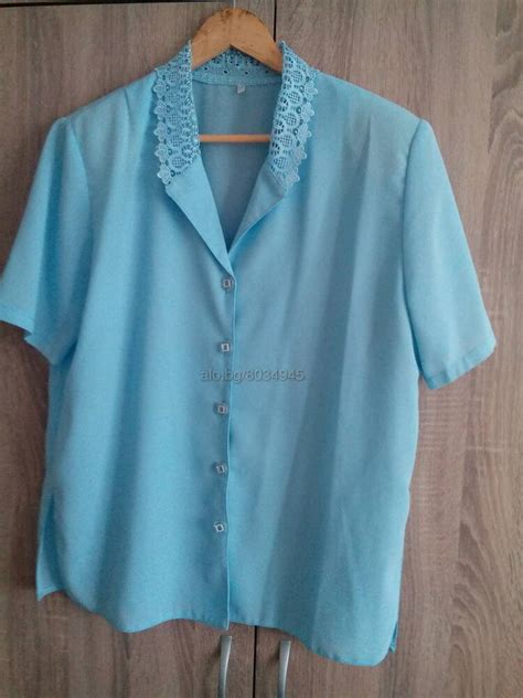 Дамска риза къс ръкав № 50 Яка с рязана бродерия Xxl Риза Дамско