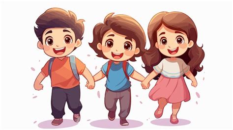 손을 잡고 있는 아이들의 만화 그림 프리미엄 Ai 생성 벡터