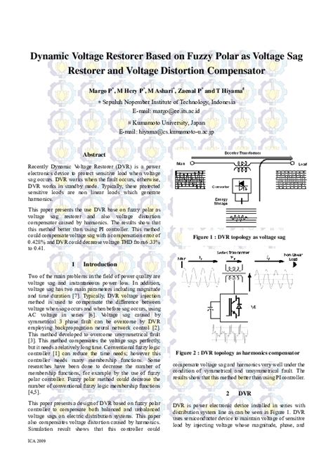 Pdf Dynamic Voltage Restorer Based On Fuzzy Polar As Voltage Sag