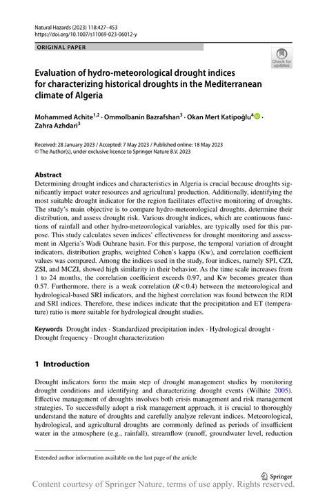 Evaluation Of Hydro Meteorological Drought Indices For Characterizing