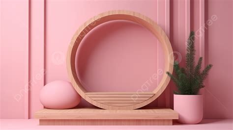 분홍색 벽 3d 렌더링된 장면에 미니멀한 나무 연단 핑크 3d 3차원 원 세우다 배경 일러스트 및 사진 무료 다운로드