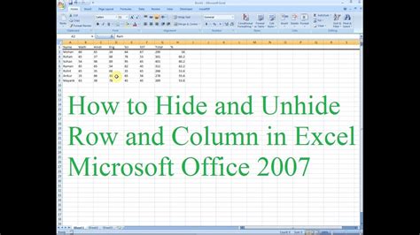 Shortcut Keys To Hide And Unhide Row And Column In Ms Excel 2007 Youtube