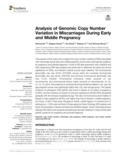 Pdf Analysis Of Genomic Copy Number Variation In Miscarriages During