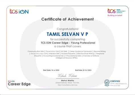 Tamil Selvan On Linkedin Tcsioncareeredge Certification Youngprofessionals