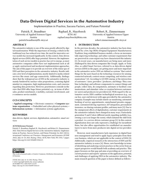 Pdf Data Driven Digital Services In The Automotive Industry Implementation In Practice