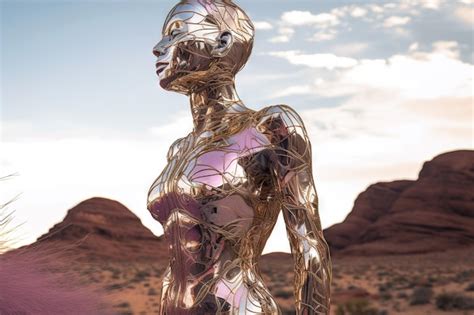 Premium Ai Image Crome Robot Woman Portrait In The City Artificial Intelligence Rise And Shiny