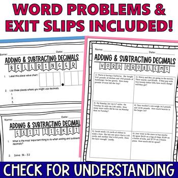 Adding And Subtracting Decimals Guided Lesson Notes And Practice Worksheets