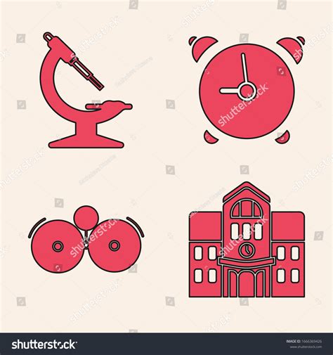 Set School Building Microscope Alarm Clock Stock Vector Royalty Free