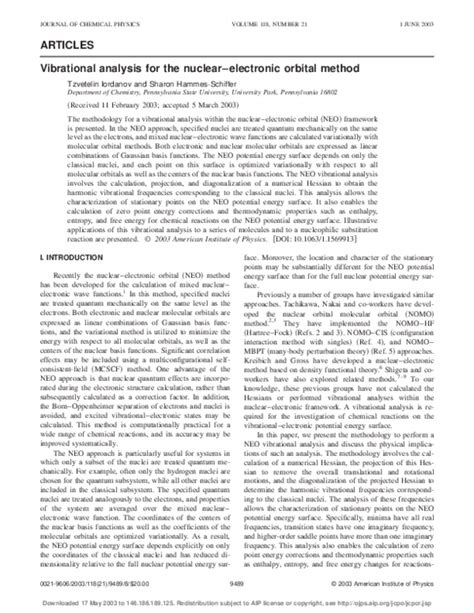 Pdf Vibrational Analysis For The Nuclearelectronic Orbital Method