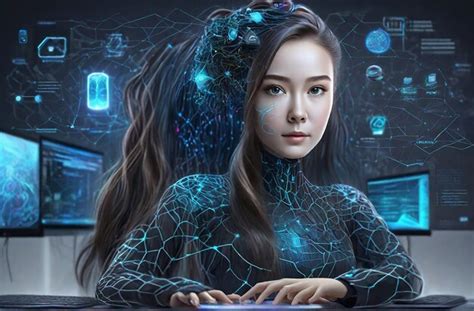 Premium Photo Technology Girl Is A Female Body Robot Generated Ai