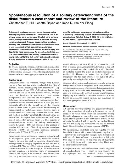 Pdf Spontaneous Resolution Of A Solitary Osteochondroma Of The Distal