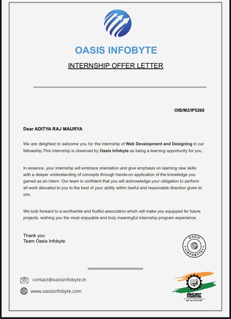 Aditya Maurya On Linkedin Webdevelopment Webdesign Internship Oasisinfobyte