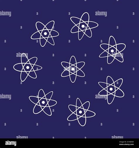 Atomic Orbit Symbols White Outlines On Blue Scientific Vector Pattern Molecular Background