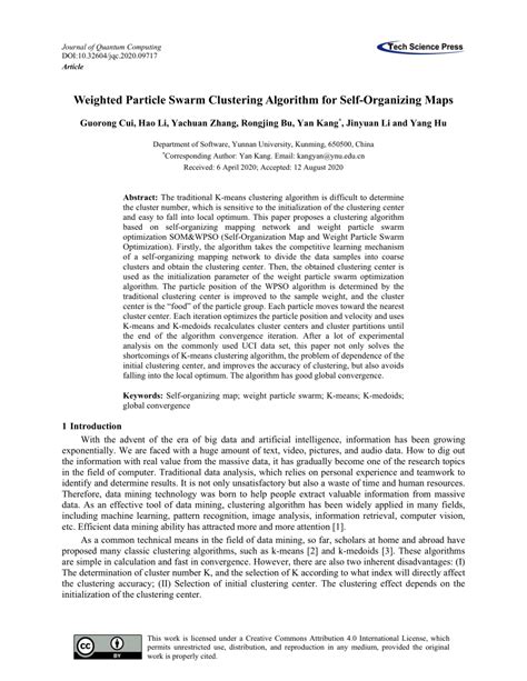 Pdf Weighted Particle Swarm Clustering Algorithm For Self Organizing Maps