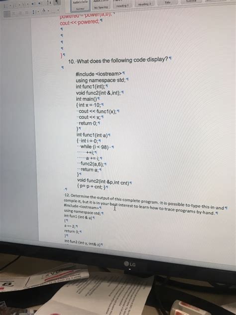 solved what does the following code display include