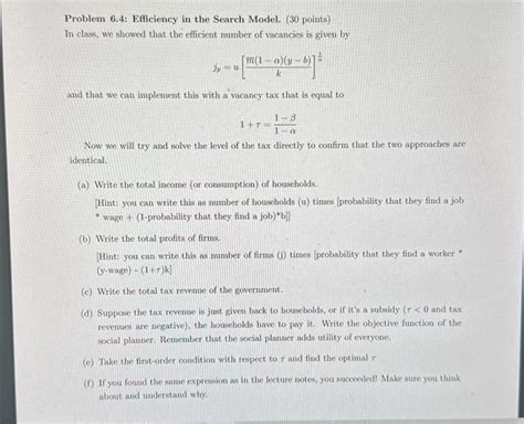 Solved Problem 64 Efficiency In The Search Model 30