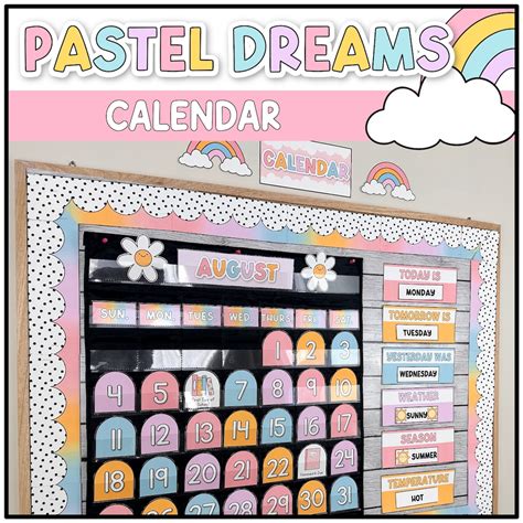 Classroom Calendar Display Pocket Chart Pastel Dreams Editable Printable Weather