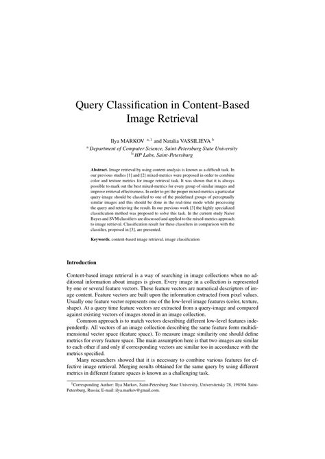 Pdf Query Classification In Content Based Image Retrieval