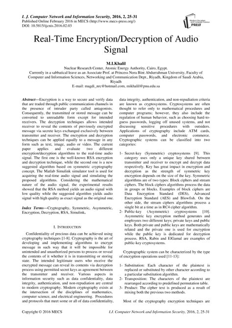 real time encryption decryption of audio signal ijcnis