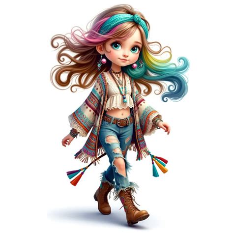 Stylish Cartoon Hippie Girl Clipart Ai Generated Stock Illustration Illustration Of Mascot