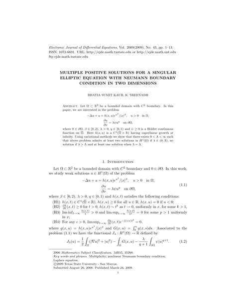 Pdf Multiple Positive Solutions For A Singular Elliptic Equation With Neumann Boundary
