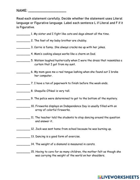 Free Literal And Figurative Language Worksheet Download Free Literal