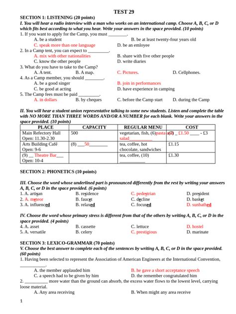test 29 section 1 listening 20 points pdf