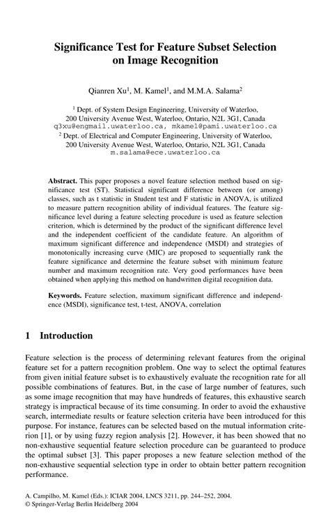 Pdf Significance Test For Feature Subset Selection On Image Recognition