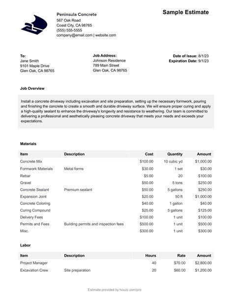 Free Concrete Estimate Template And How To Guide Houzz Pro