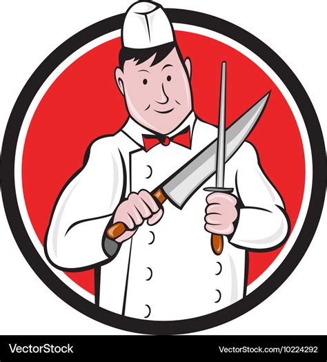Butcher Sharpening Knife Circle Cartoon Royalty Free Vector