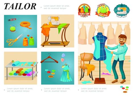 Free Vector Flat Tailoring Infographic Template With Master Hanger Fabric Buttons Scissors