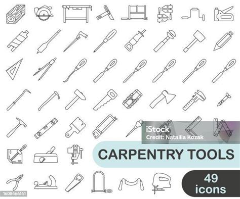 목공 도구 아이콘 모음입니다 목공 도구 가는 선 목공소용 도구 벡터 그림입니다 건설 산업에 대한 스톡 벡터 아트 및 기타 이미지 건설 산업 건축하기 공구상자 Istock