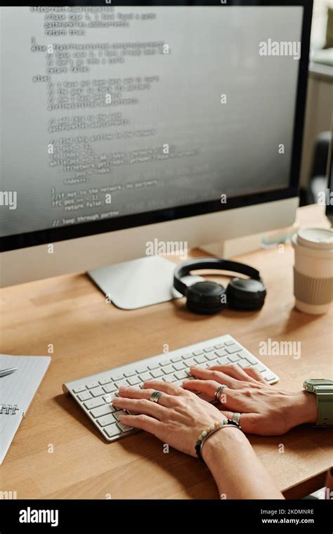 Young Businesswoman Or Programmer Pressing Keys Of Computer Keyboard