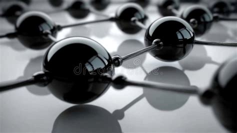 Close Up View Of Graphene Molecule Structure With Interconnected Black Spheres On Reflective